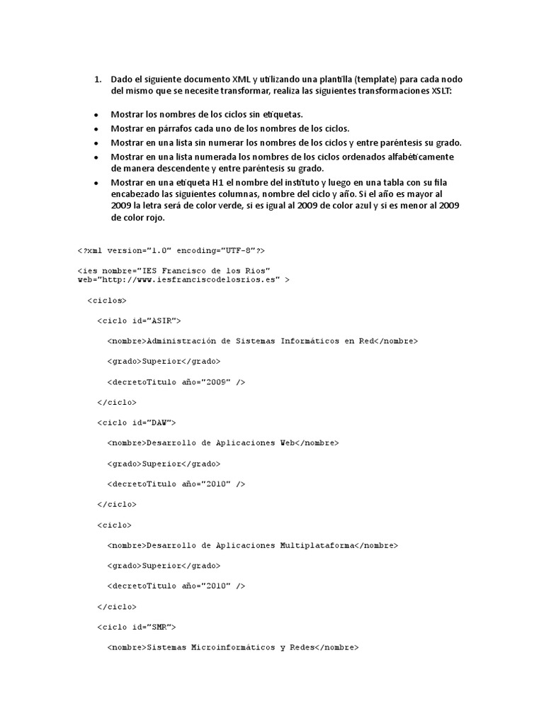 Ejercicios XSLT | PDF | Informática | Informática y tecnología de la información