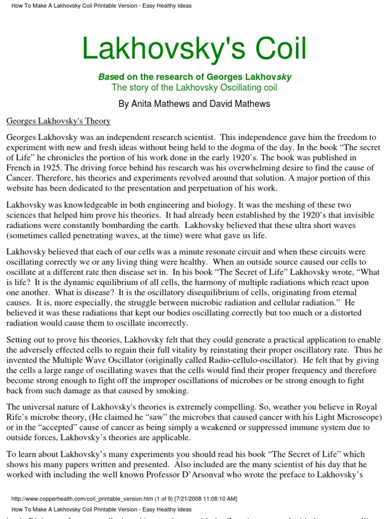 How To Make A Lakhovsky Coil | PDF