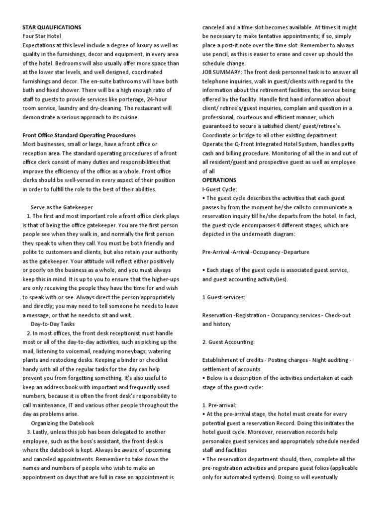 Front Office Standard Operating Procedures | PDF | Employment | Voucher