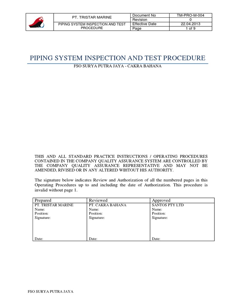 Tm-Pro-M-004 Piping System Inspection Procedure 00 | PDF | Corrosion | Wear
