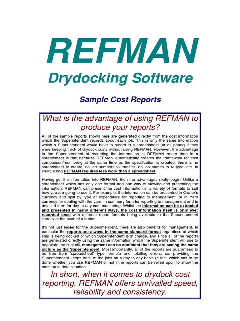REFMAN Drydocking Cost Reports Guide | PDF | Spreadsheet | Budget