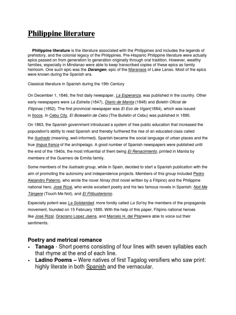 Philippine Literature | PDF | Philippines | Poetry