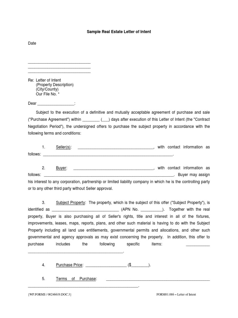 Real Estate Letter of Intent Template | PDF | Title Insurance | Sales