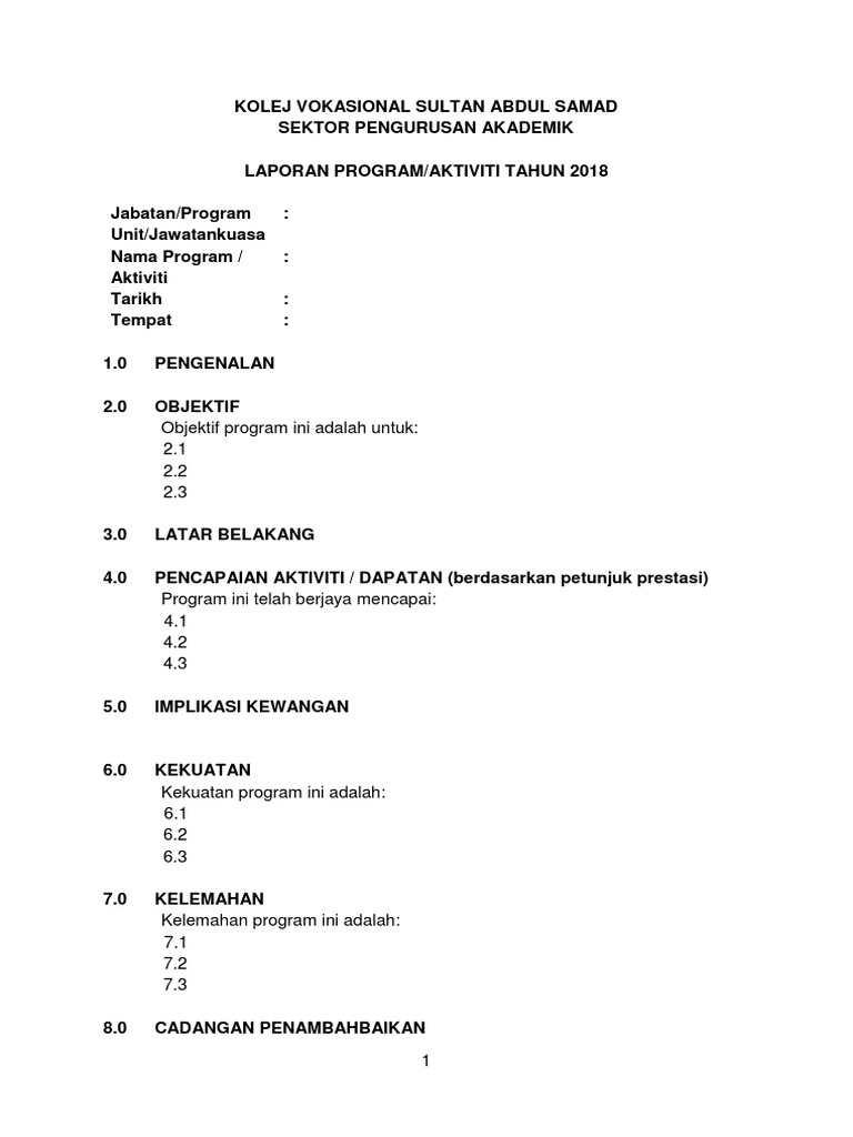Template Laporan Program | PDF