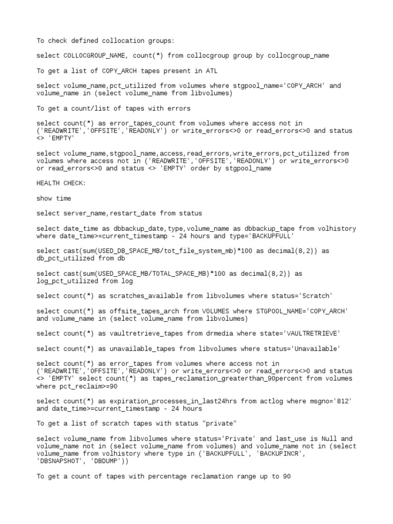 Select Commands TSM | PDF | Backup | Computer Architecture