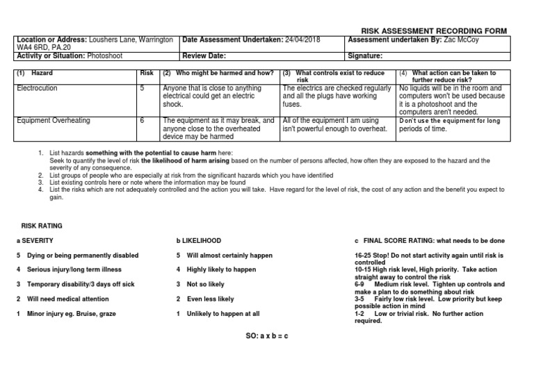 Risk Assessment For PA.20 | PDF | Risk Assessment | Risk