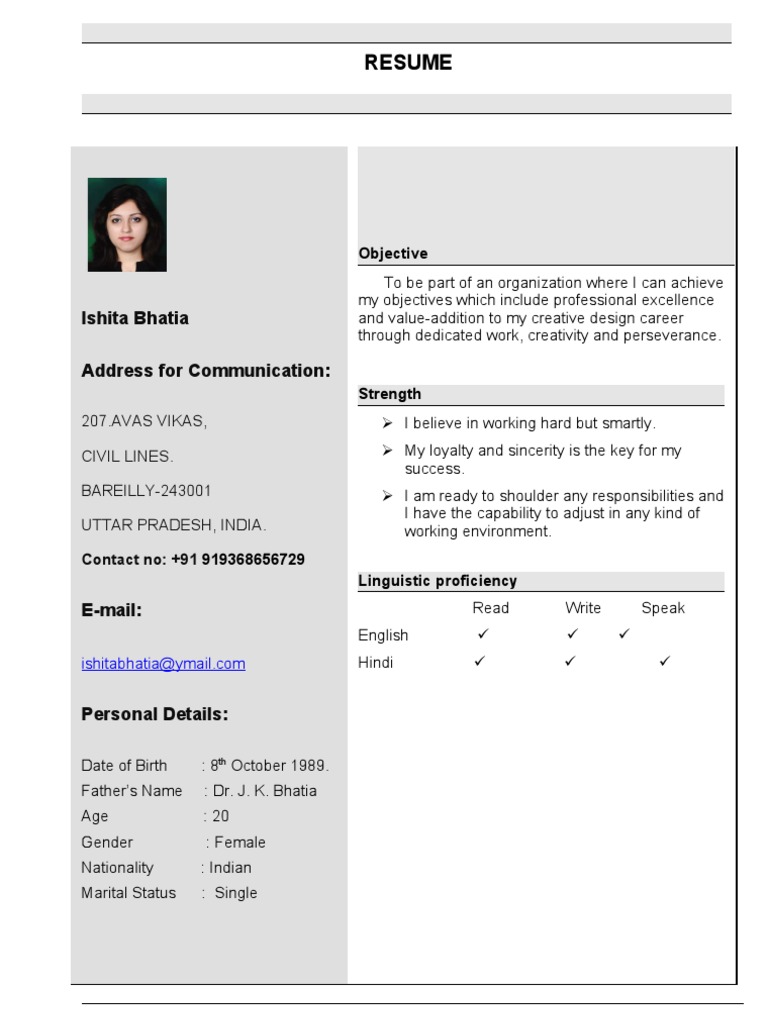 Resume: Ishita Bhatia Address For Communication | PDF