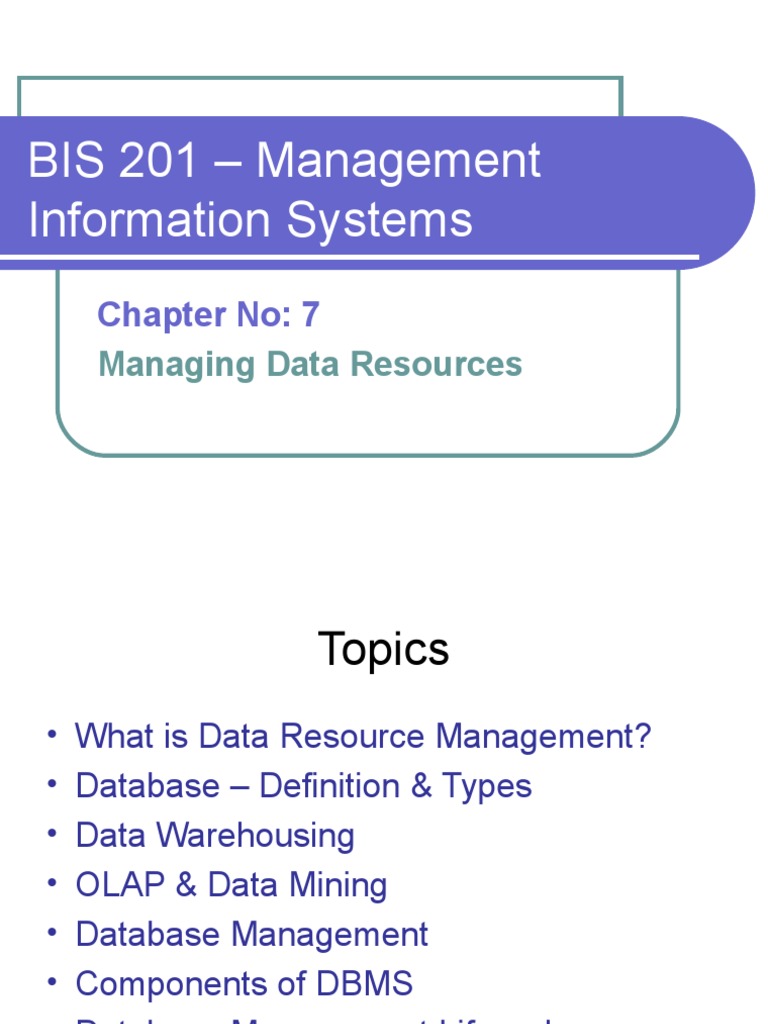 BIS 201 - Management Information Systems: Chapter No: 7 | PDF ...
