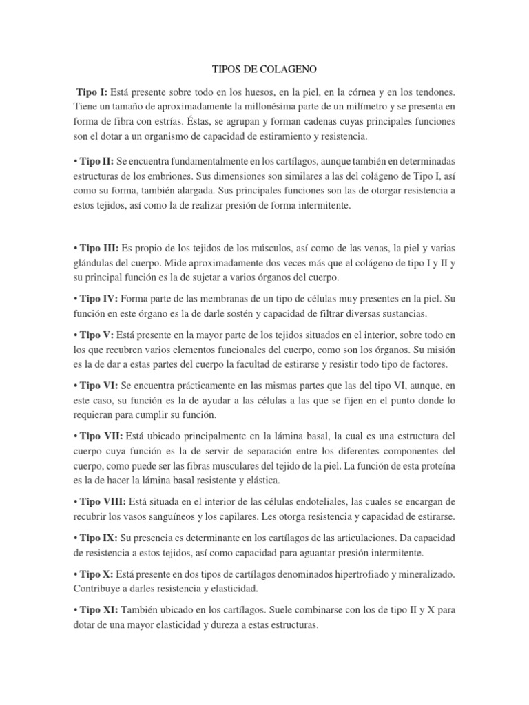 Tipos de colágeno y sus funciones | PDF | Colágeno | Músculo