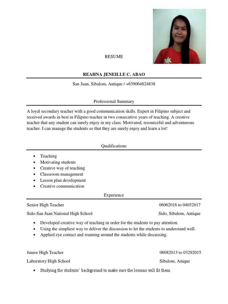 Resume Reahna | PDF | Science Education | Teachers