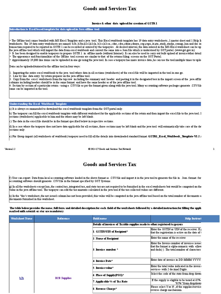 GSTR1 Excel Workbook Template V1.5 | PDF | Invoice | Receipt