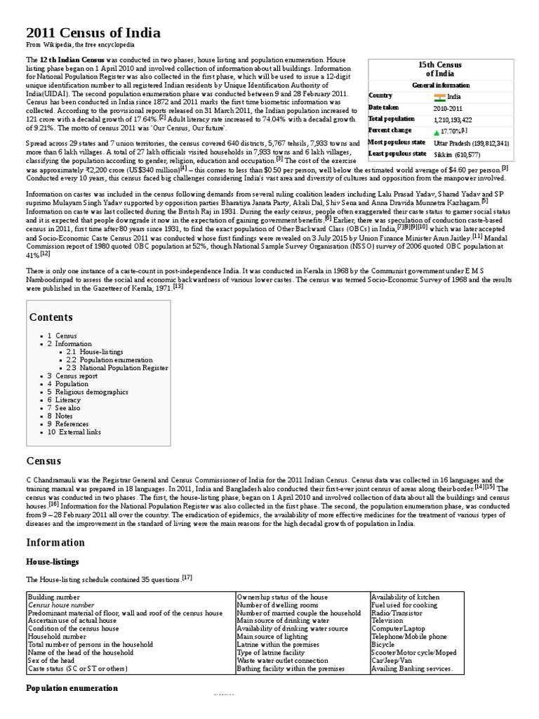 2011 Census of India | PDF | Religion And Belief
