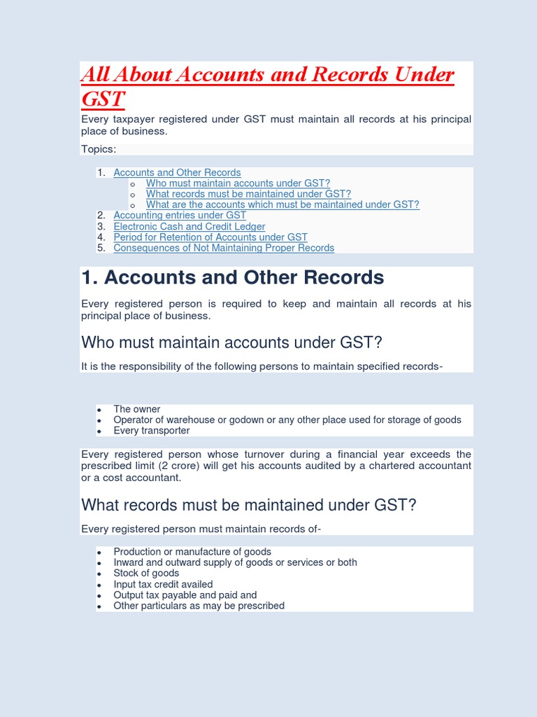 GST Record Keeping Requirements Explained | PDF | Taxes | Money