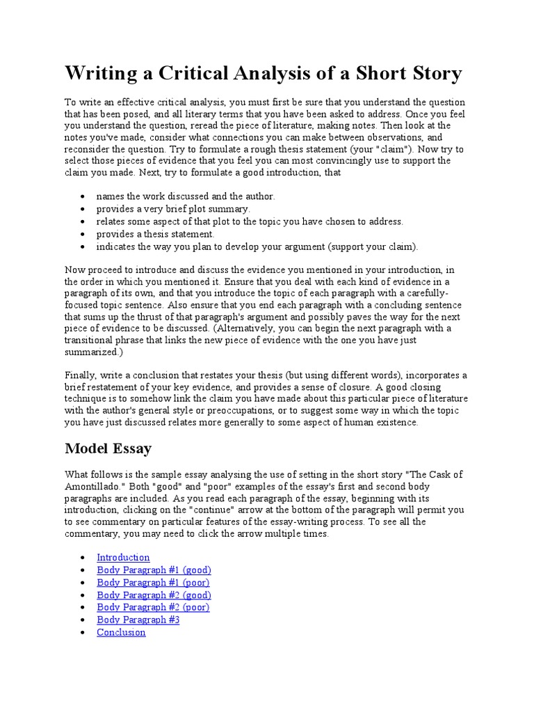 Writing A Critical Analysis of A Short Story: Model Essay | PDF | Short ...