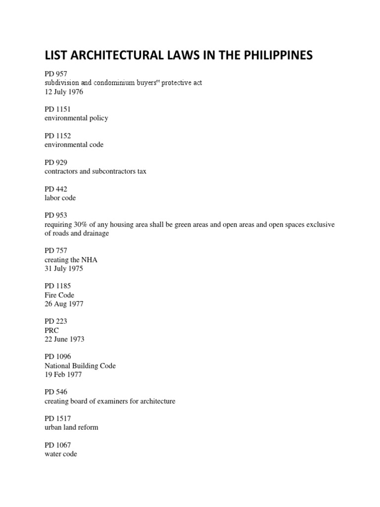 List of Archi Laws Phil | PDF | Architect | Profession