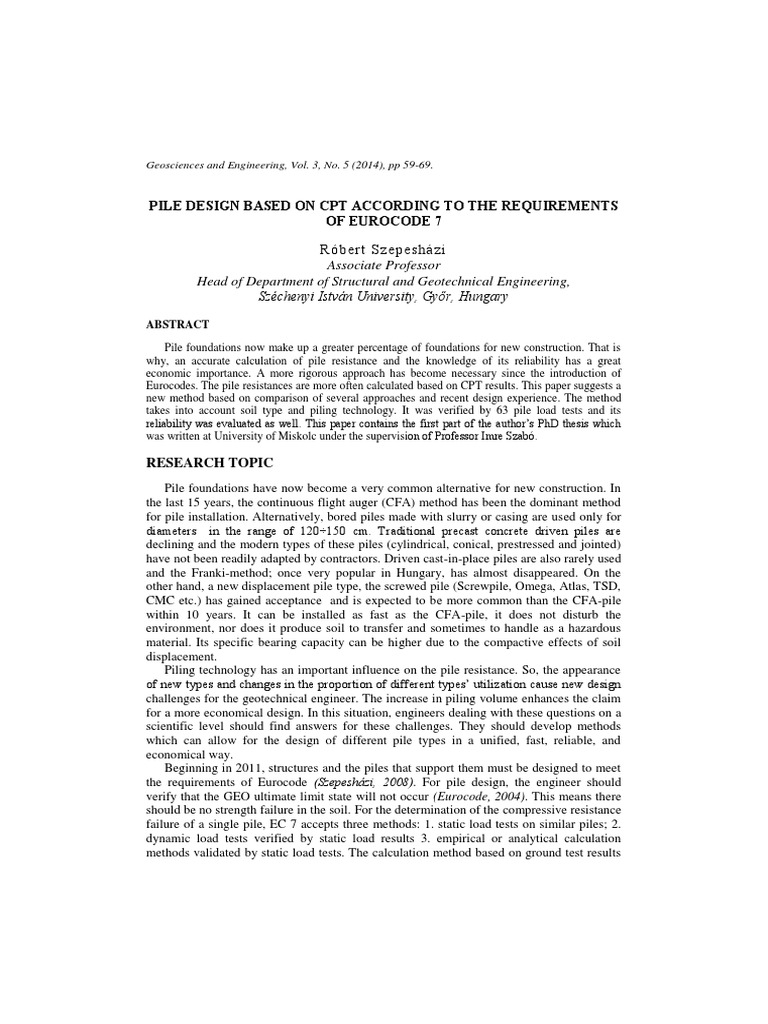 Pile Design Based On CPT According To The Requirements of EUROCODE 7 ...