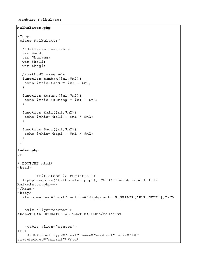 Program Kalkulator Menggunakan .PHP | PDF