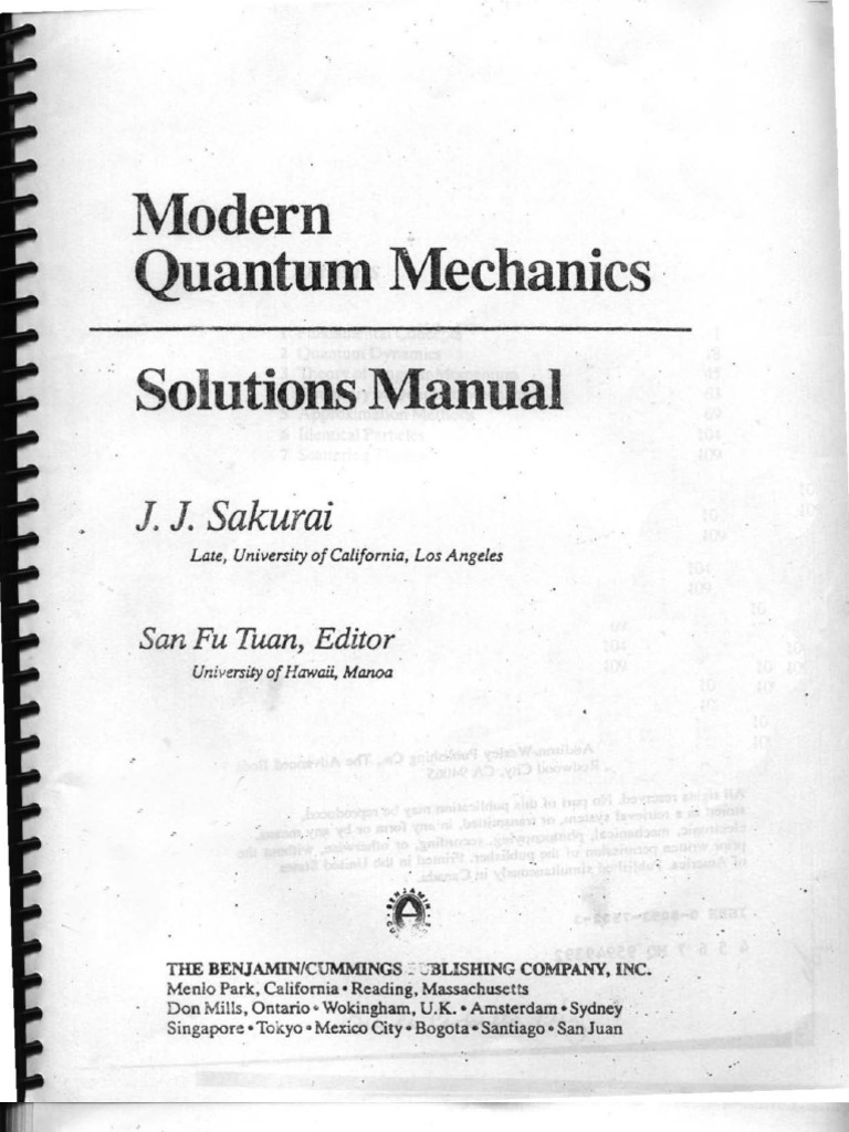 Sakurai - Modern Quantum Mechanics - Solutions Manual | PDF | Linear ...