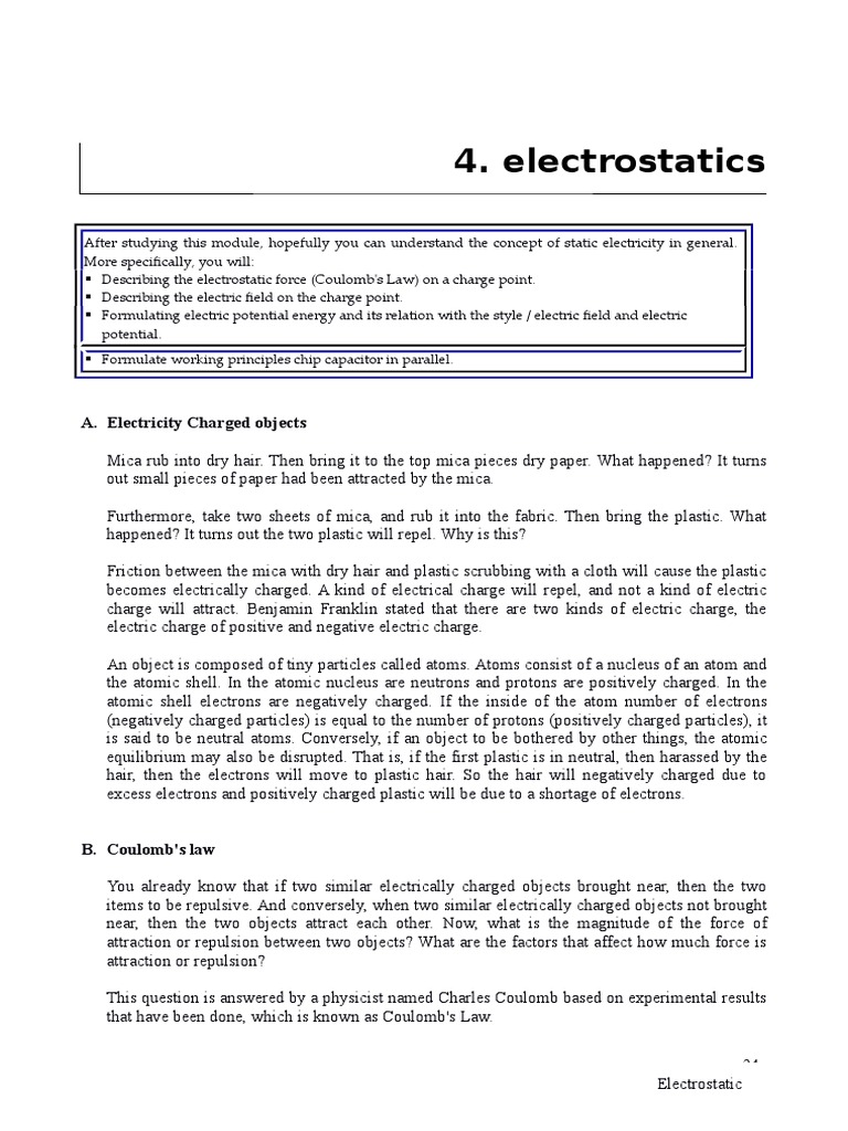 Electrostatics: A. Electricity Charged Objects | PDF | Electric Field ...
