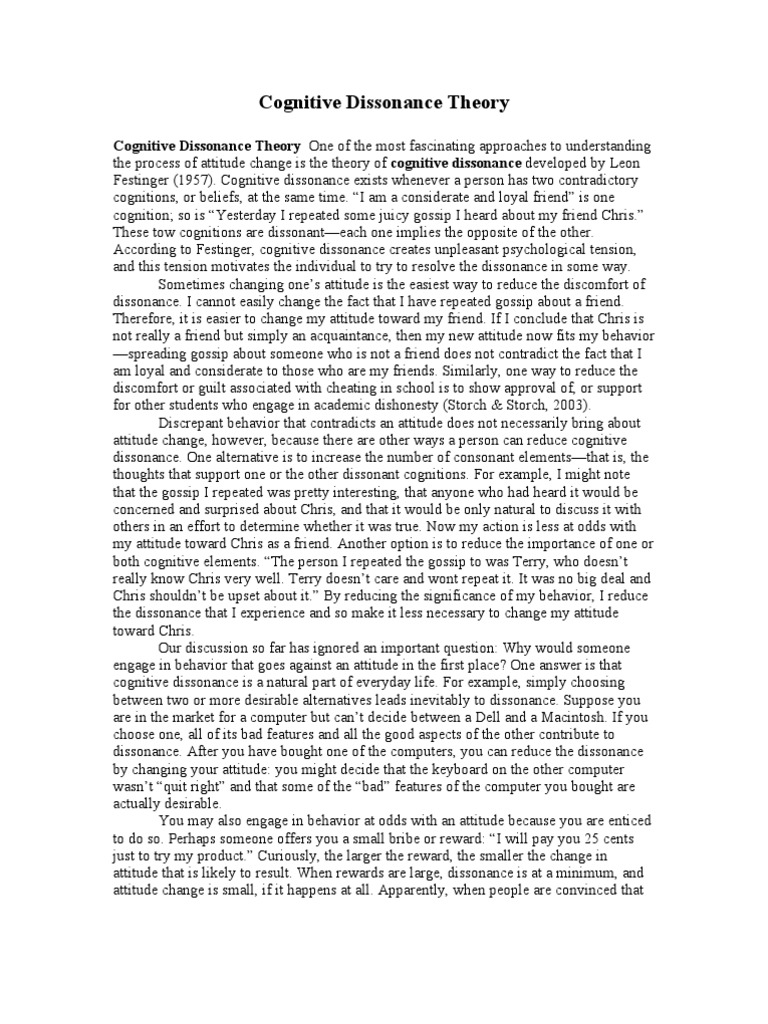 Understanding Cognitive Dissonance Theory | PDF | Attitude (Psychology ...