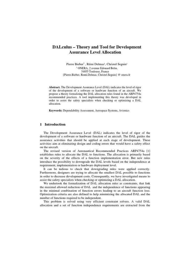 DALculus - Theory and Tool For Development Assurance Level Allocation ...