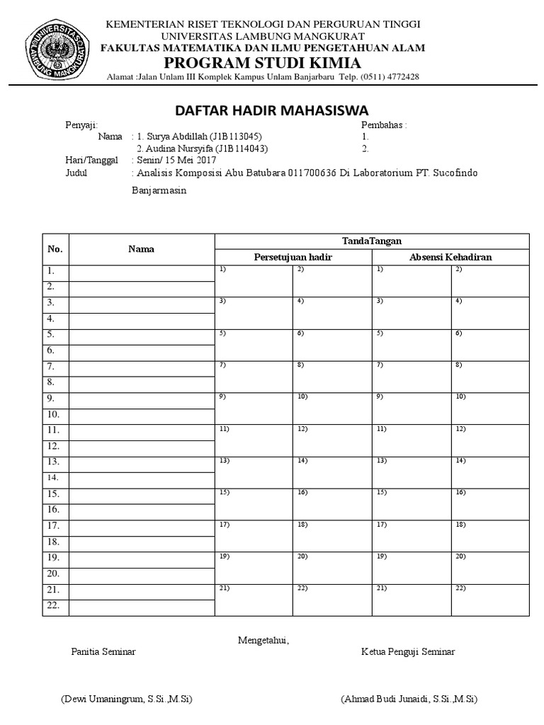 Absensi Seminar Proposal Dan Hasil | PDF