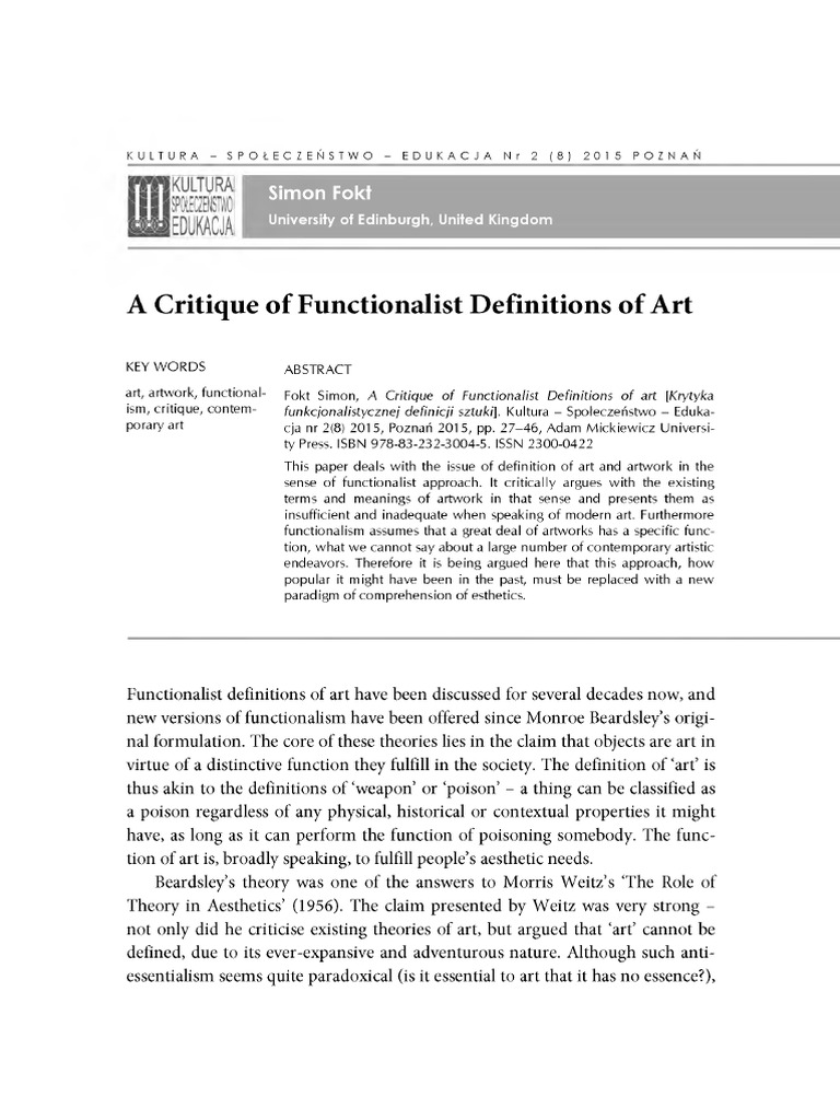 A Critique of Modern Functionalism: Simon Fokt Argues That Functional ...
