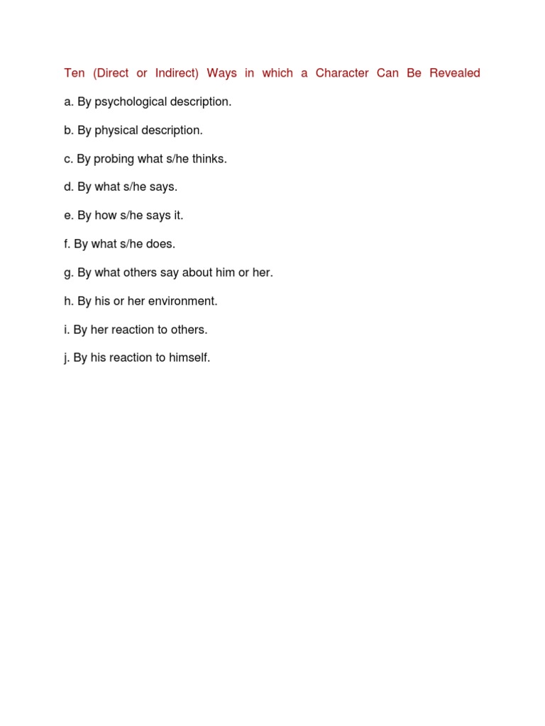 Ten (Direct or Indirect) Ways in Which A Character Can Be Revealed | PDF