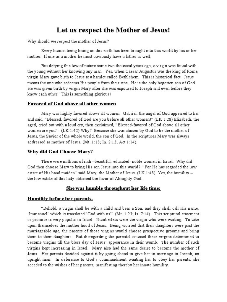 Let Us Respect The Mother of Jesus | PDF | Mary, Mother Of Jesus | Jesus