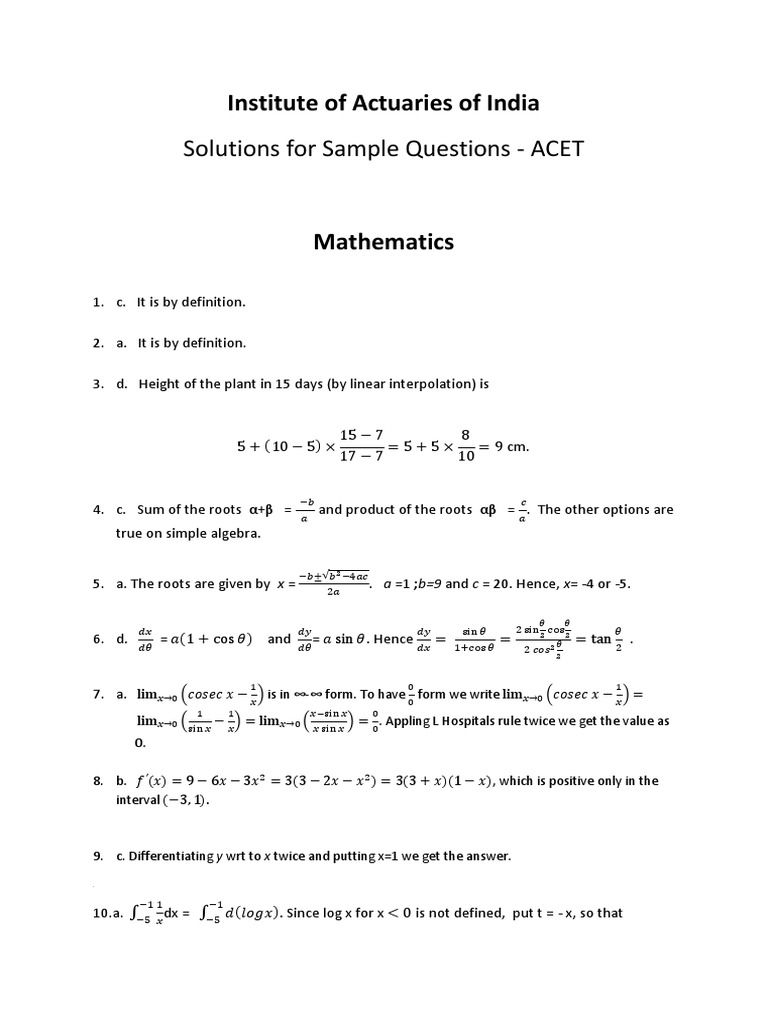 ACET Sample Solution | PDF | Mean | Probability Distribution