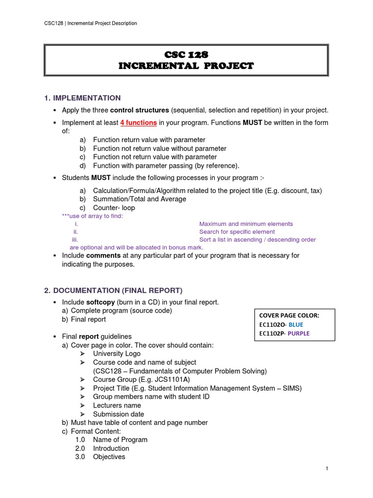 Incremental Project Guideline | PDF | C (Programming Language) | Function (Mathematics)