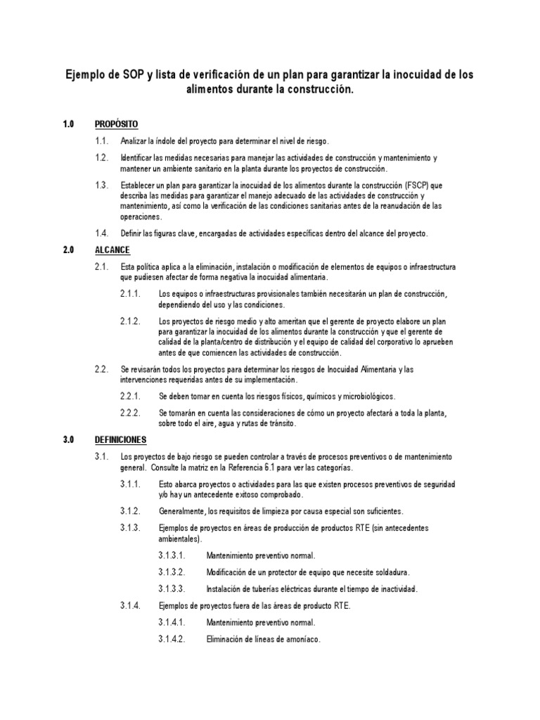 Ejemplo de SOP y Lista de Verificacin de Un Plan para Garantizar La Ino ...