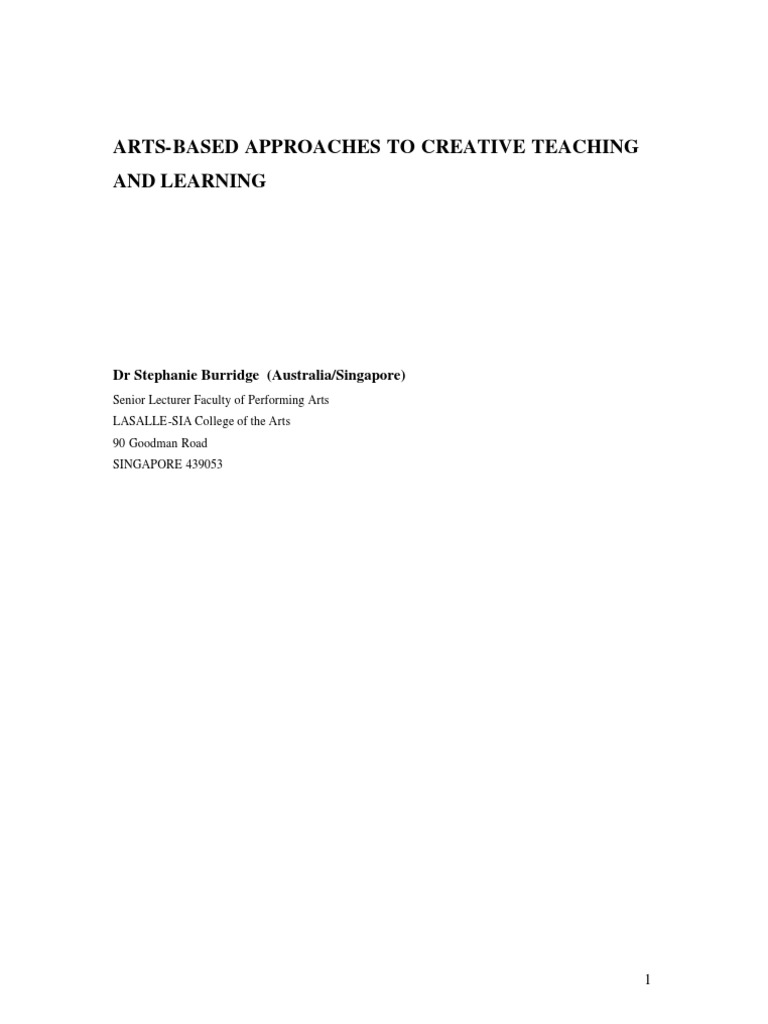Arts-Based Approaches To Creative Teaching and Learning: DR Stephanie ...