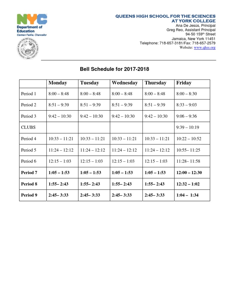 QHSS Bell Schedule 2017-2018 | PDF | Sports