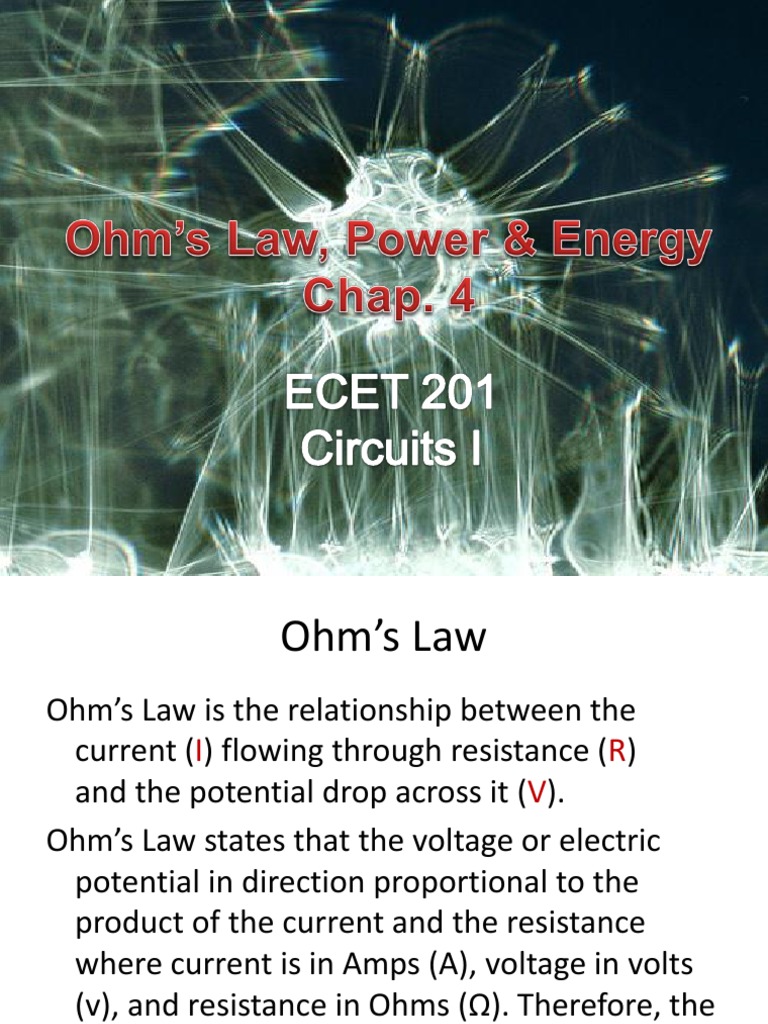 Chap4 Ohms Law Power Energy | PDF | Electric Current | Electrical ...