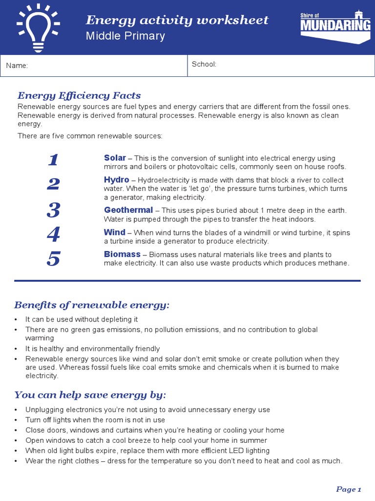 Energy Worksheet | PDF | Renewable Energy | Energy Development