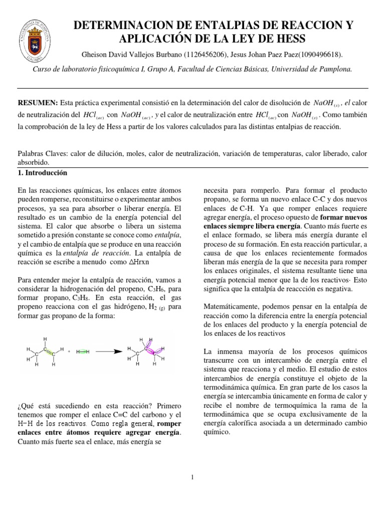 Ley de Hess | PDF | Entalpía | Reacciones químicas