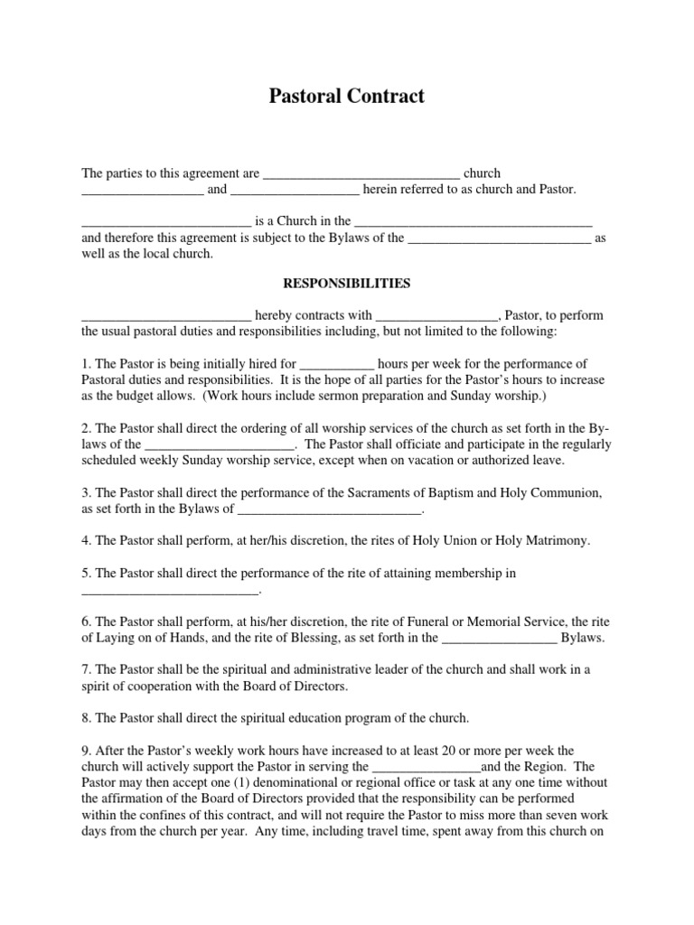 Pastoral Contract | PDF | Board Of Directors | Pastor
