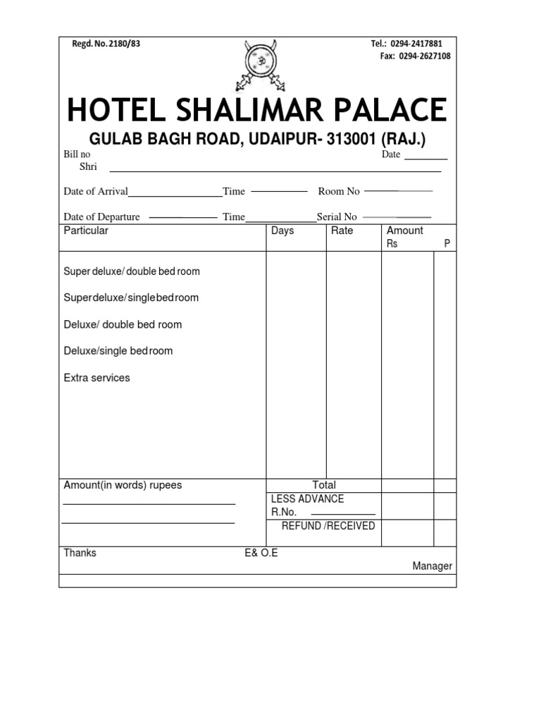 Udaipur Hotel Bill | PDF