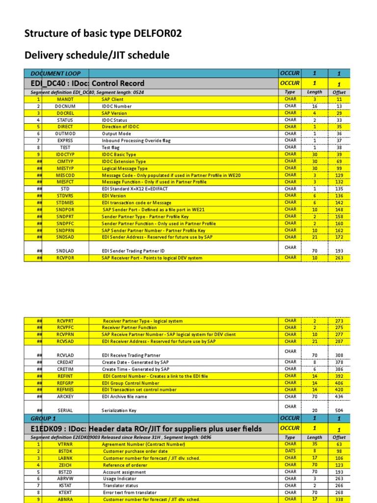 Structure of basic type DELFOR02 delivery schedule JIT schedule | PDF ...