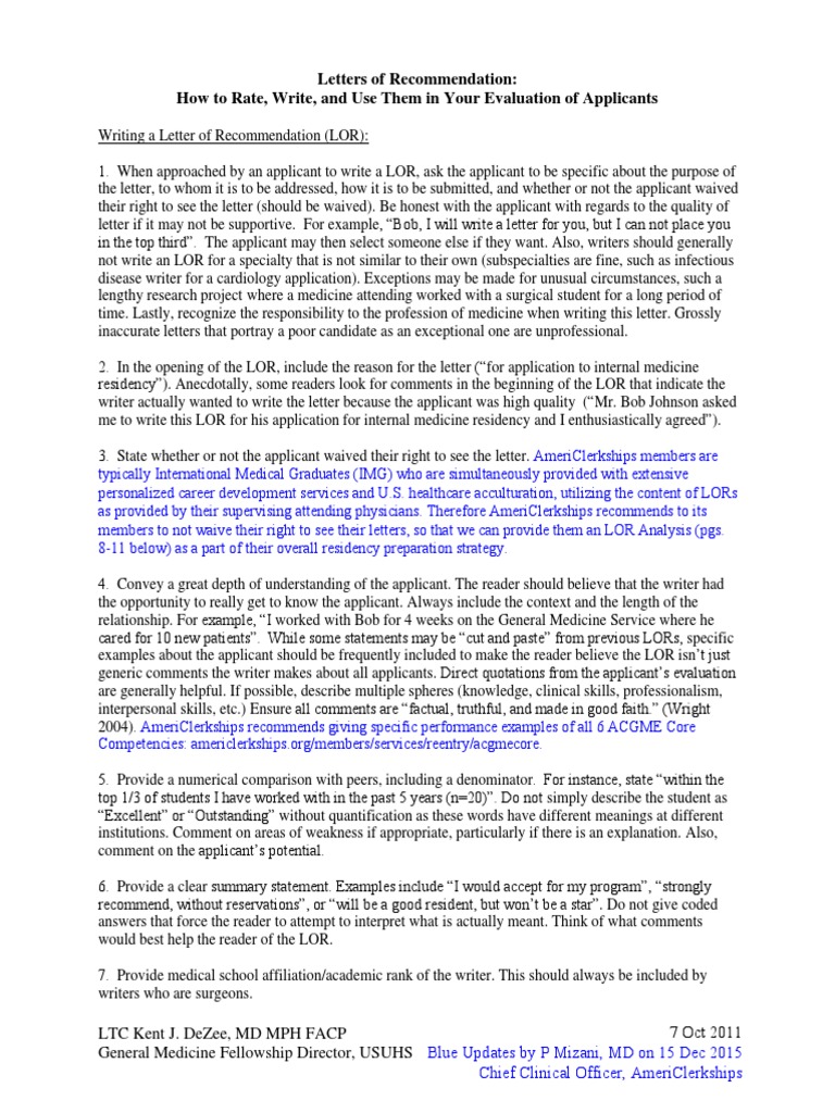 How To Write An LOR | PDF | Residency (Medicine) | Evidence Based Medicine