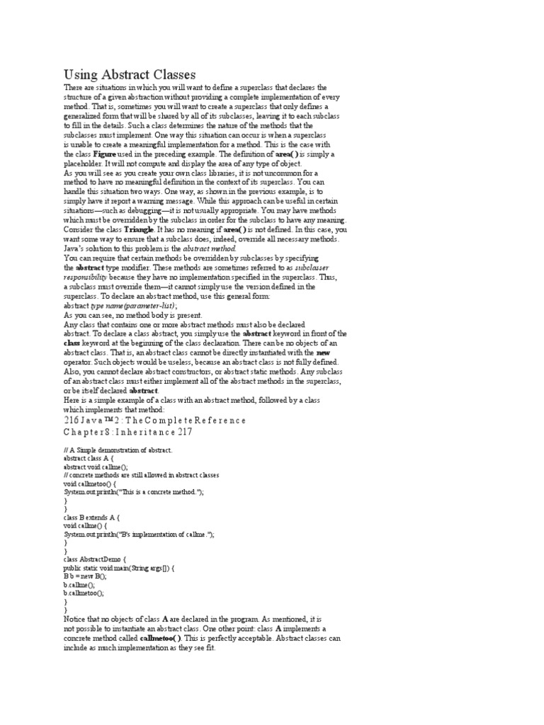 Using Abstract Classes: Responsibility Because They Have No Implementation Specified in The ...