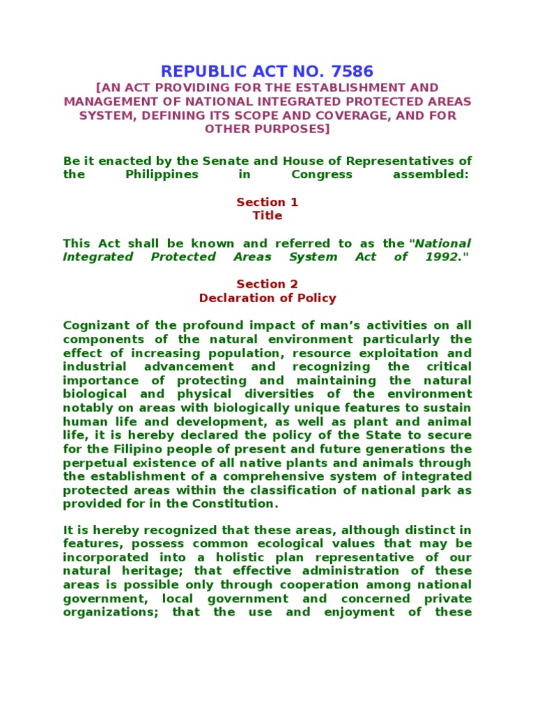 07 - Ra 7586 - Nipas | PDF | Environmental Impact Assessment ...