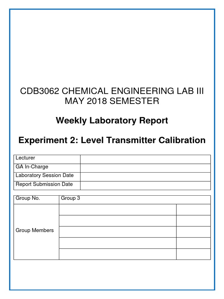 Experiment 2: Level Transmitter Calibration | PDF | Pressure ...