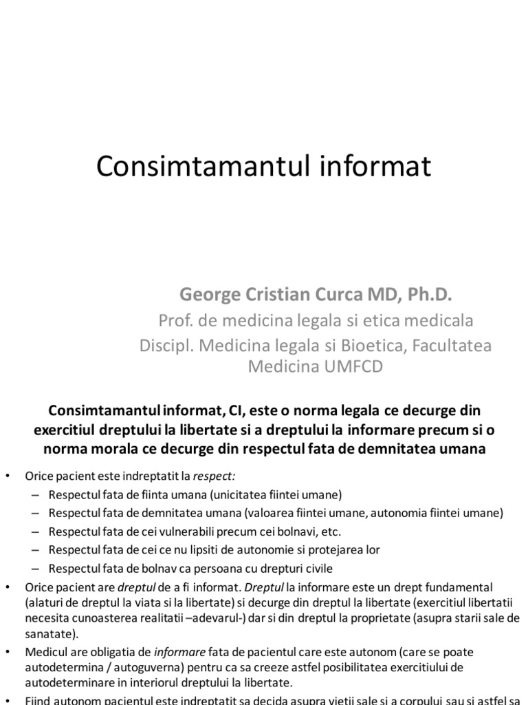 Consimtamantul Informat: George Cristian Curca MD, PH.D | PDF