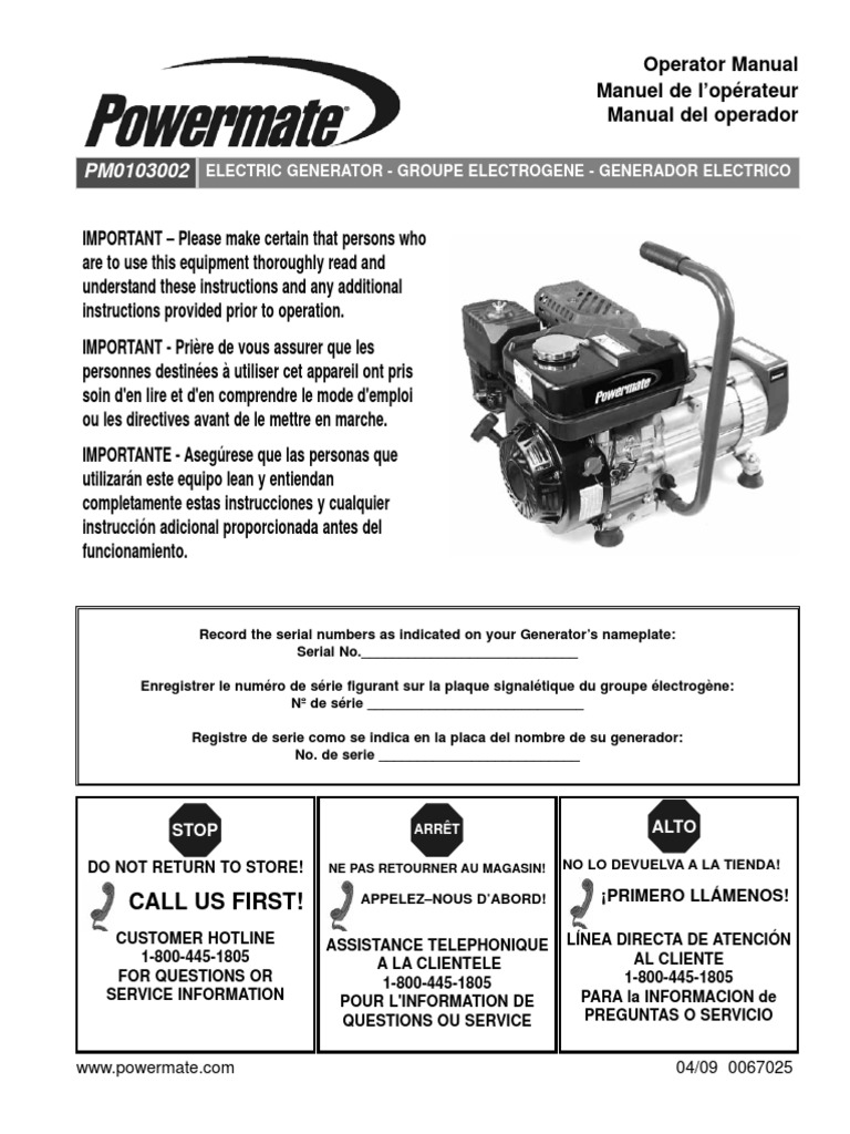 Powermate Pm0103002 User Manual and Parts List (Pramac) | PDF | Battery ...