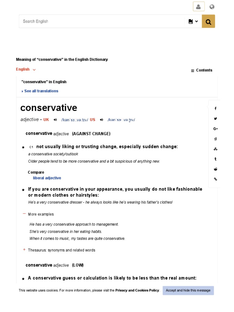 Conservative Meaning in The Cambridge English Dictionary | PDF ...