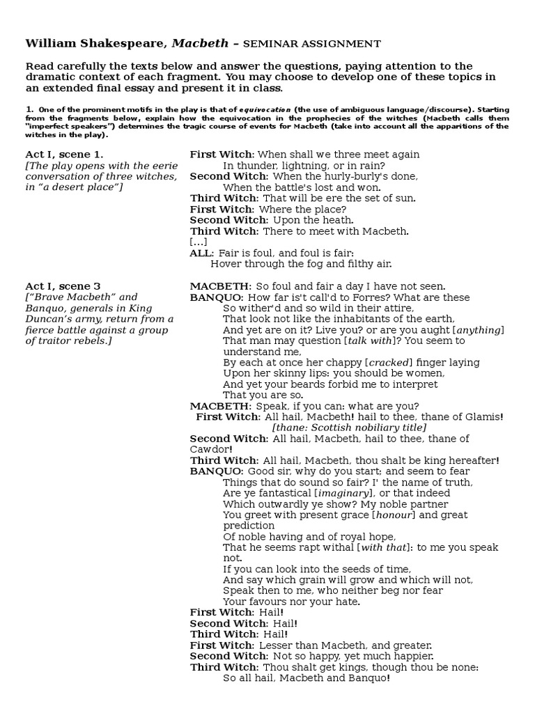 Macbeth Assignment 2017 | PDF | Macbeth