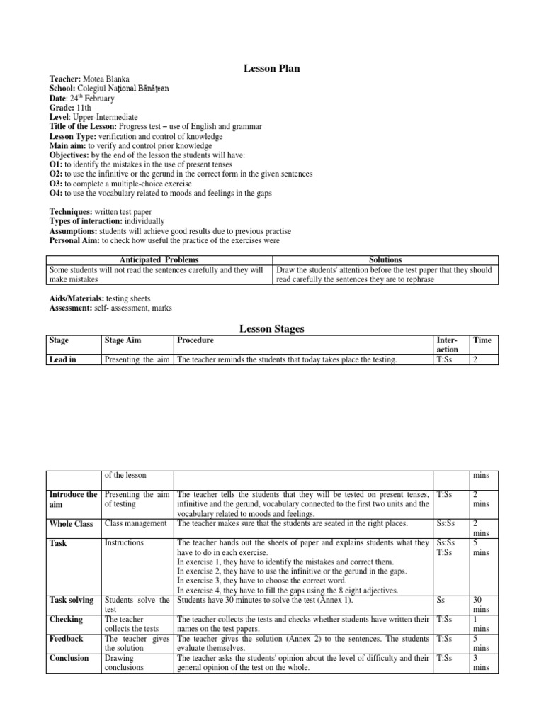 Lesson Plan Test Paper | PDF | Educational Assessment | Lesson Plan