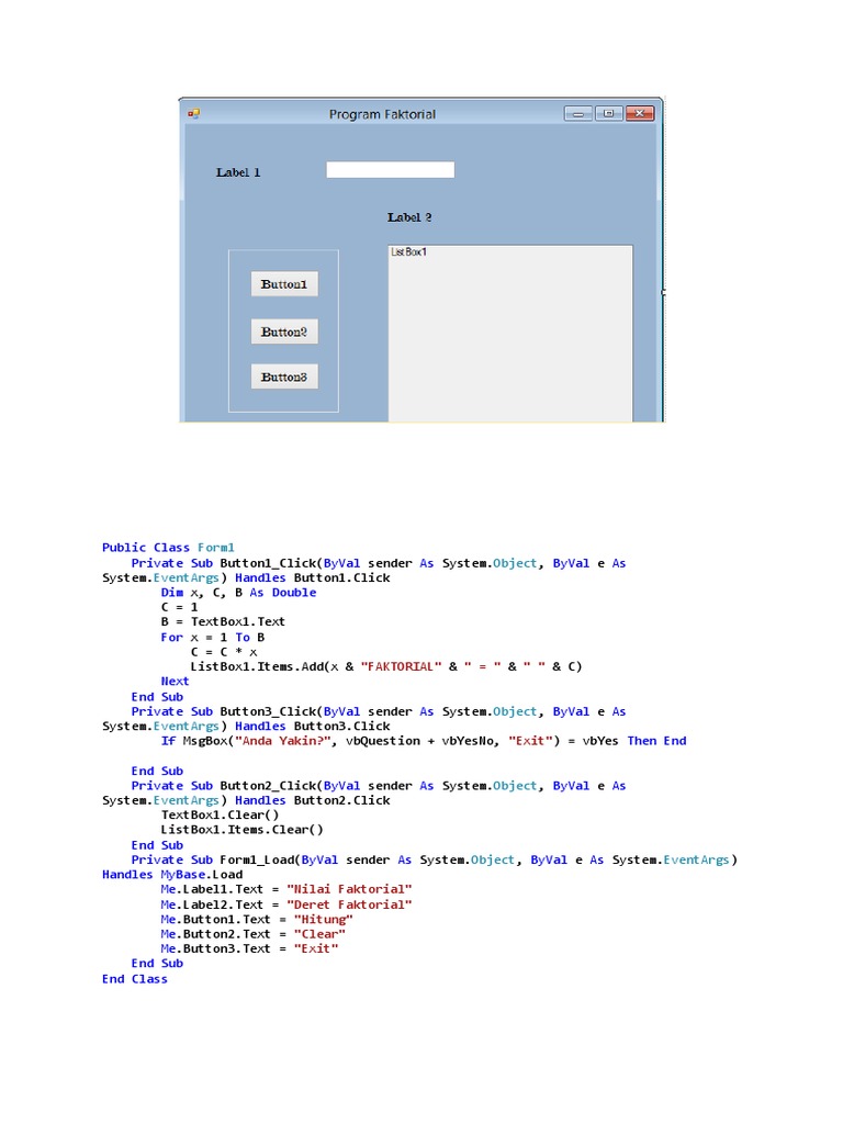 Form1 Object Eventargs: "Faktorial" " " " " | PDF